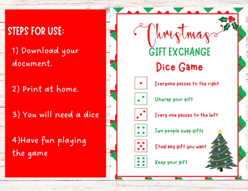 Christmas Gift Exchange Dice Game, Pass the Present Game, Pass the ...