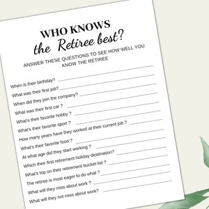 Retirement Party Games Printable, Who Knows the Retiree the Best Game ...