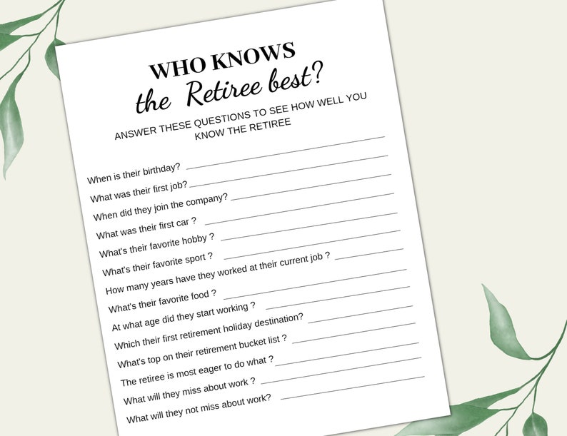 Retirement Party Games Printable, Who Knows the Retiree the Best Game ...