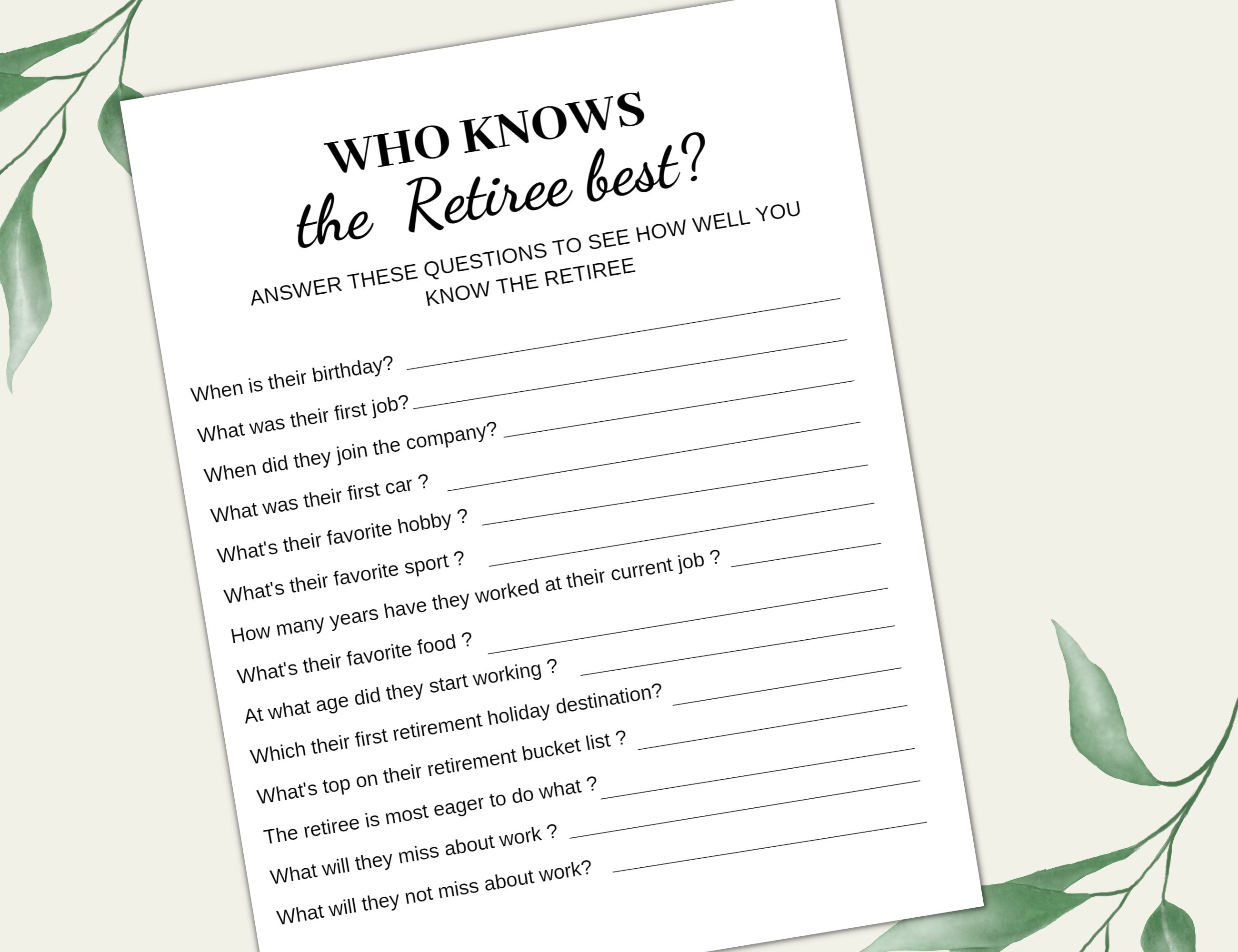 Retirement Party Games Printable, Who Knows the Retiree the Best Game ...