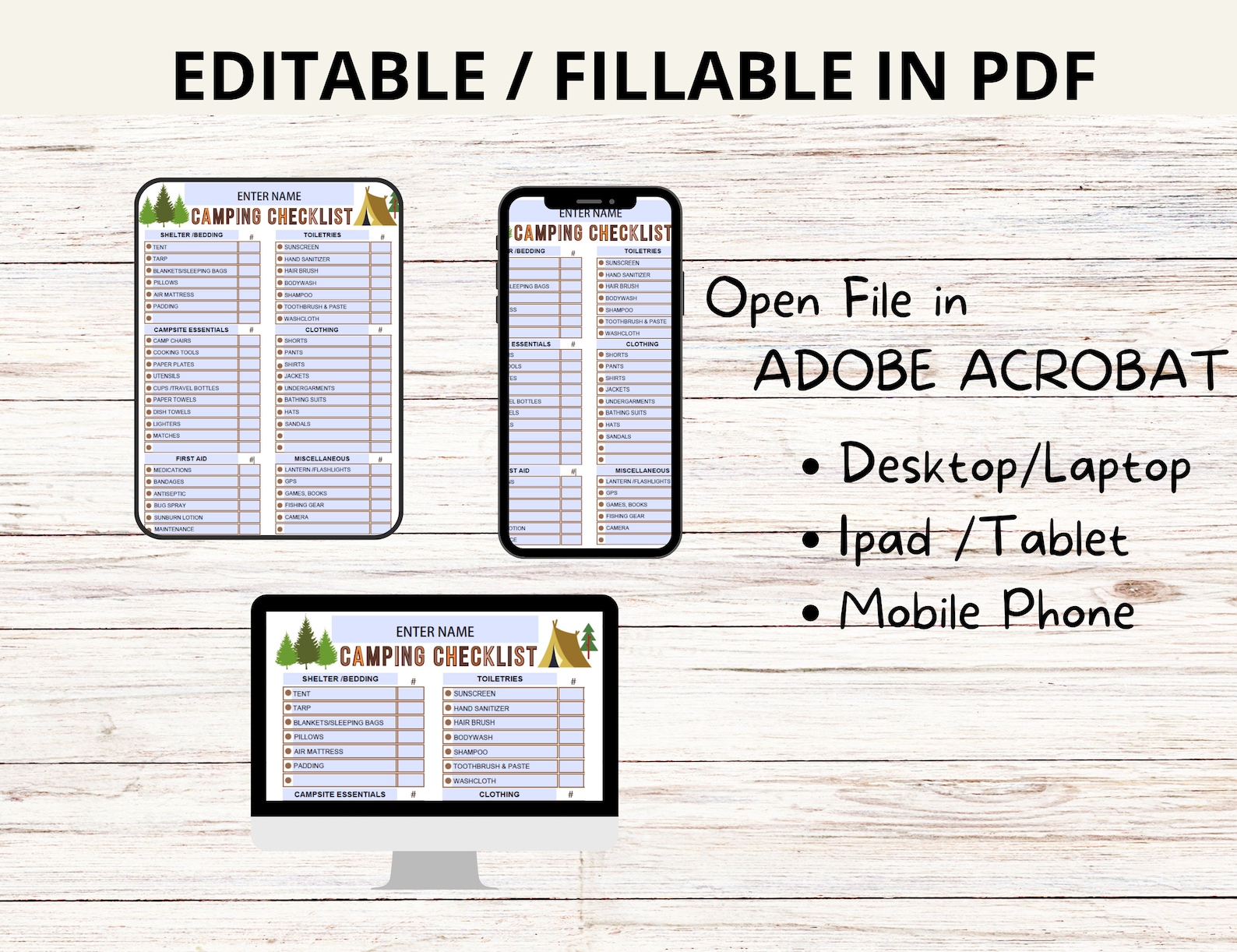 Editable Camping Packing List, Camping Trip Packing Checklist PDF ...