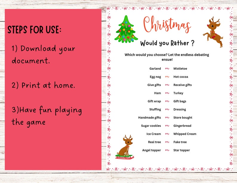 Christmas Would You Rather Game for Kids, Christmas Activity for Kids ...