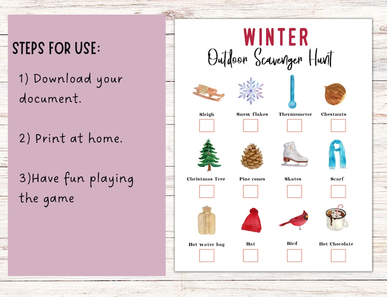 Winter Outdoor Scavenger Hunt Printable, Winter Nature Walks , Games ...