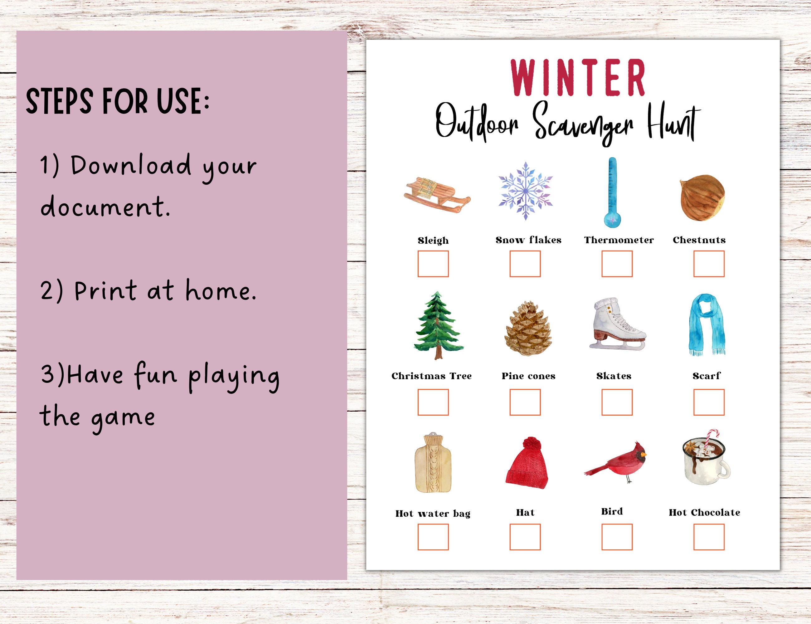 Winter Outdoor Scavenger Hunt Printable, Winter Nature Walks , Games ...