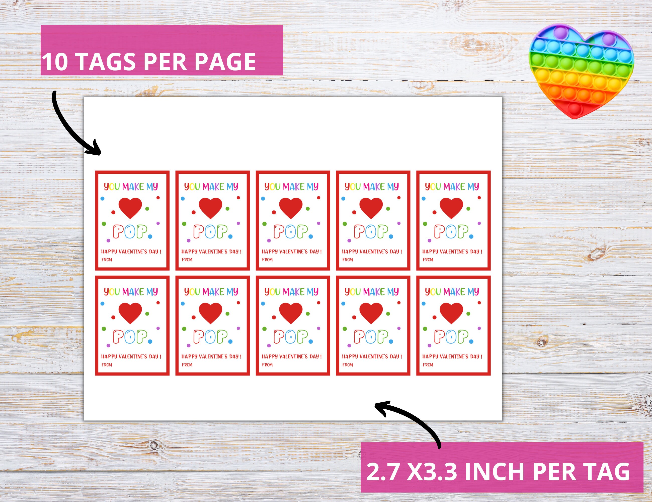 Valentines Pop It Gift Tags, Pop It Label Fidget Toy, Classroom ...