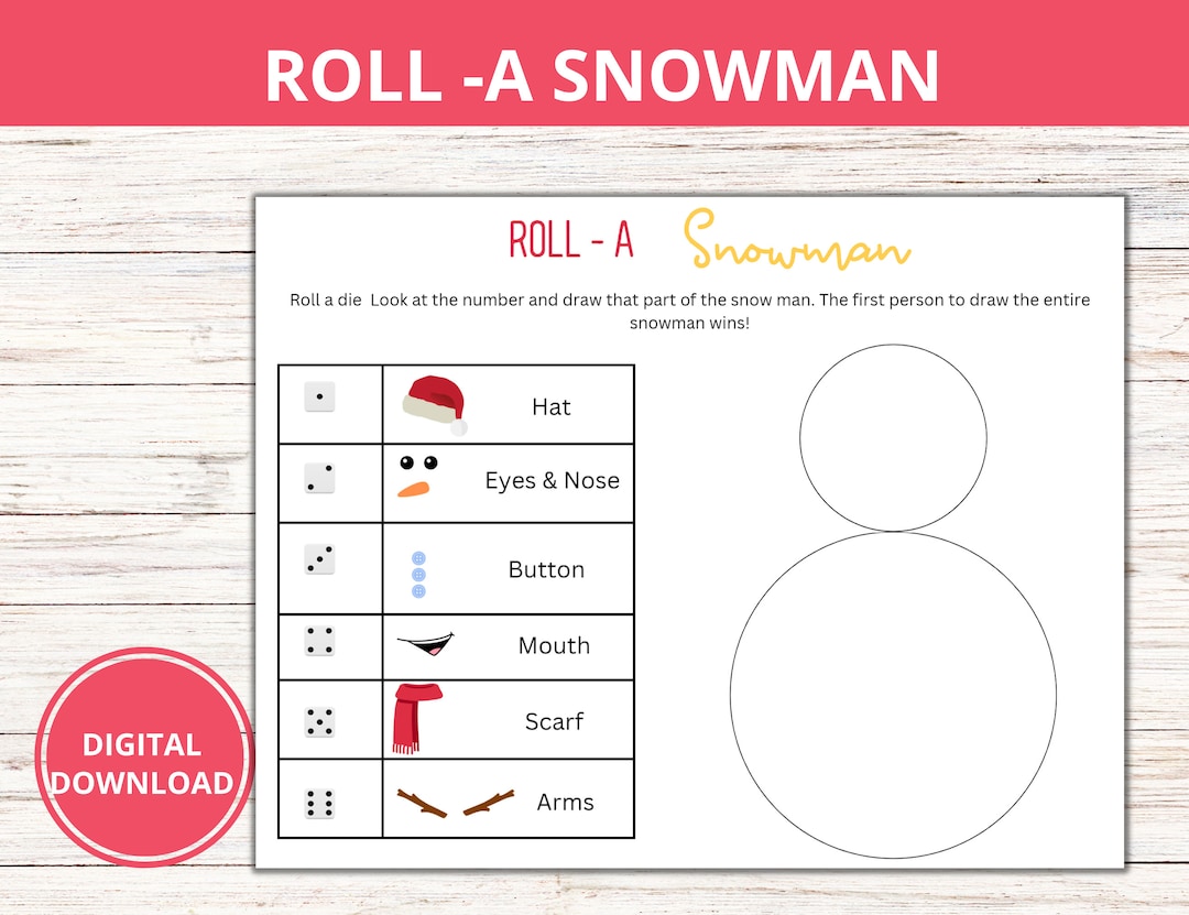 Roll A Snowman Game Printable, Roll A Snowman Dice Game, Christmas ...