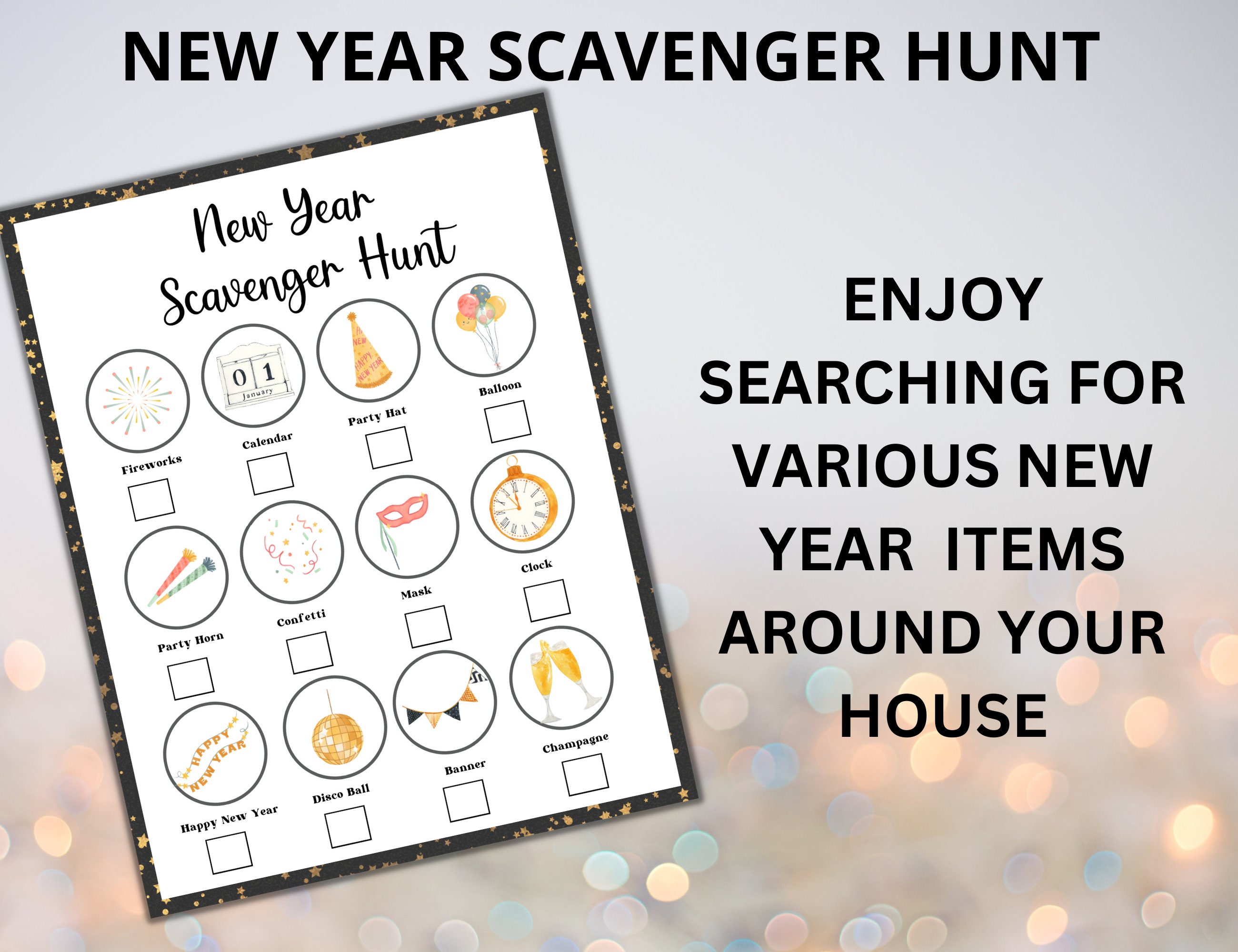 New Year Scavenger Hunt 2022 2023, New Year Party Game for Kids, New ...