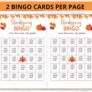 Editable Thanksgiving Bingo Cards , Edit Me Bingo Game, Make Your Own ...