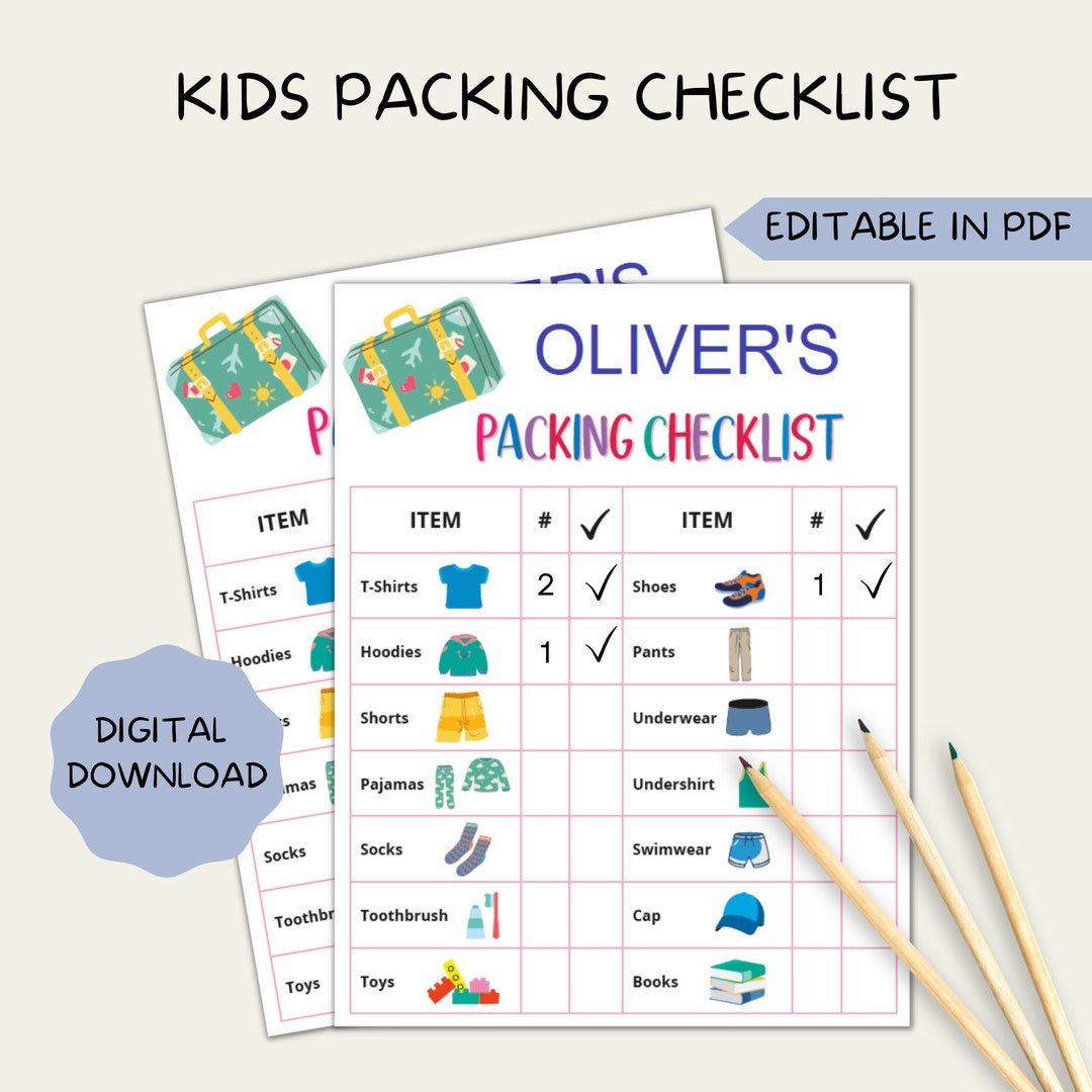 Kids Packing List, Kids Checklist , Vacation Travel Packing List ...