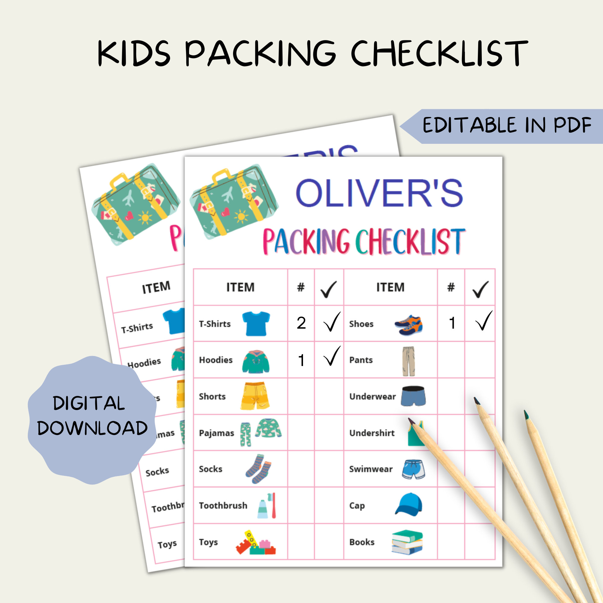 Kids Packing List, Kids Checklist , Vacation Travel Packing List ...