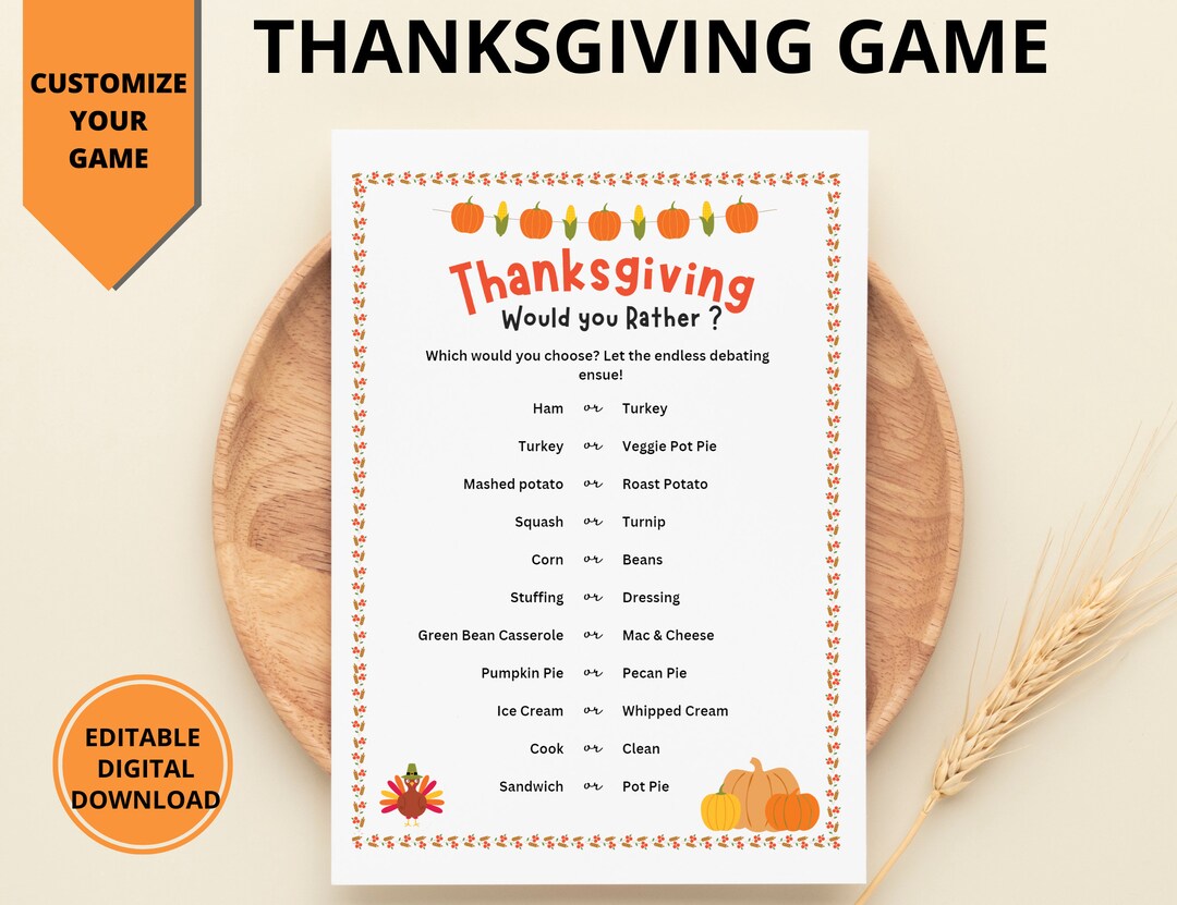 Thanksgiving Would You Rather for Kids, Thanksgiving Party Game, Fun ...