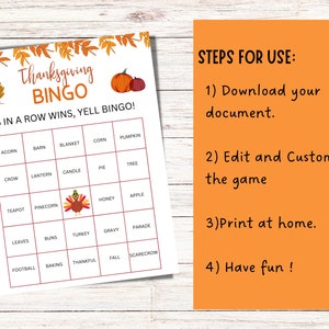 Editable Thanksgiving Bingo Cards , Edit Me Bingo Game, Make Your Own ...