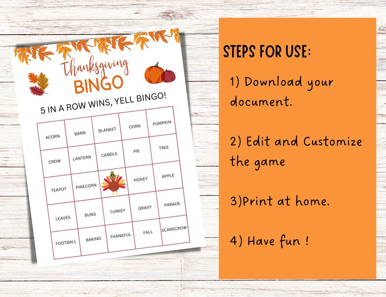 Editable Thanksgiving Bingo Cards , Edit Me Bingo Game, Make Your Own ...