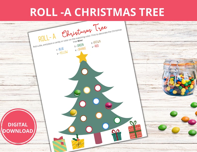 Roll A Christmas Tree Game Printable, Roll A Tree Dice Game, Christmas ...