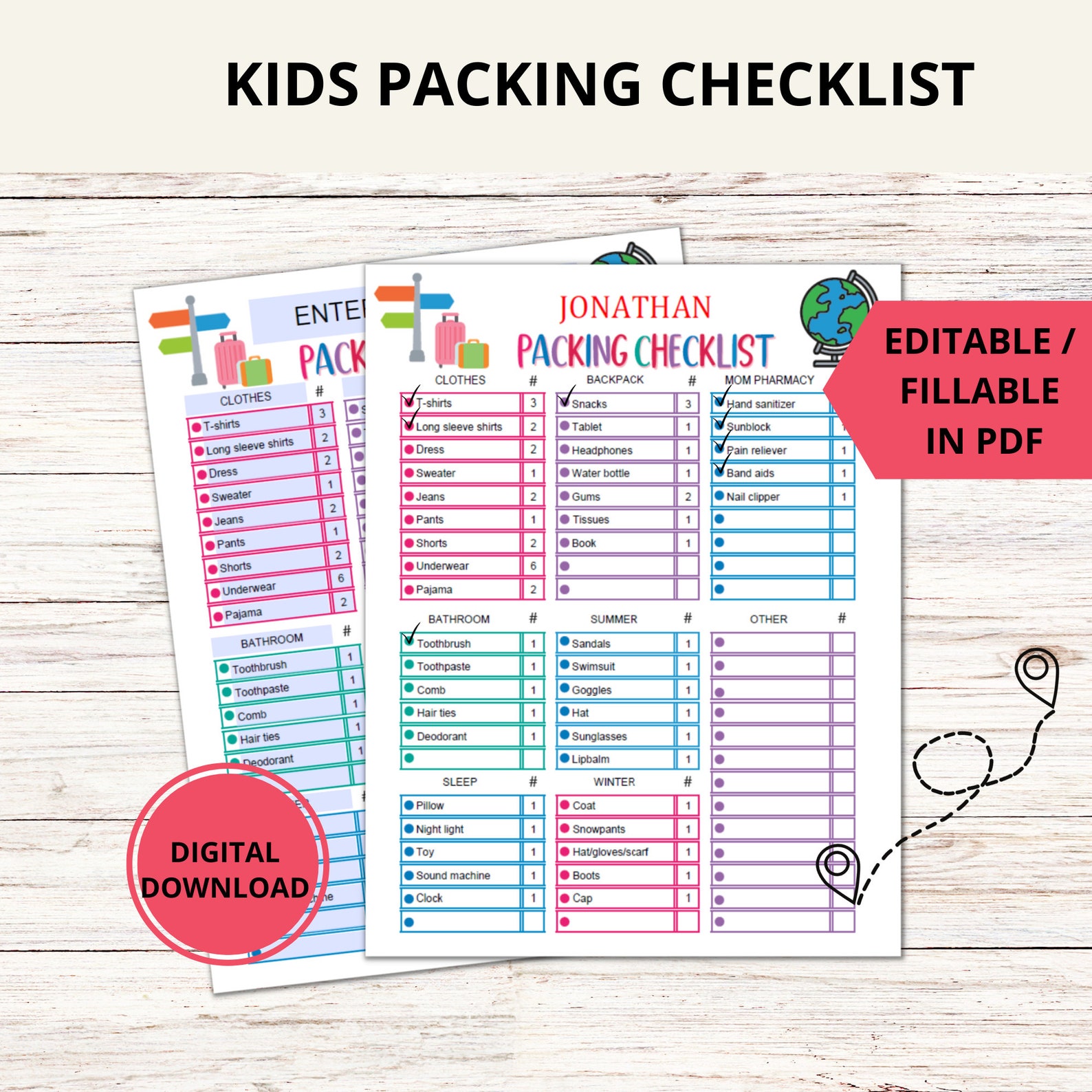 Kids Packing List, Kids Checklist , Vacation Travel Packing List ...