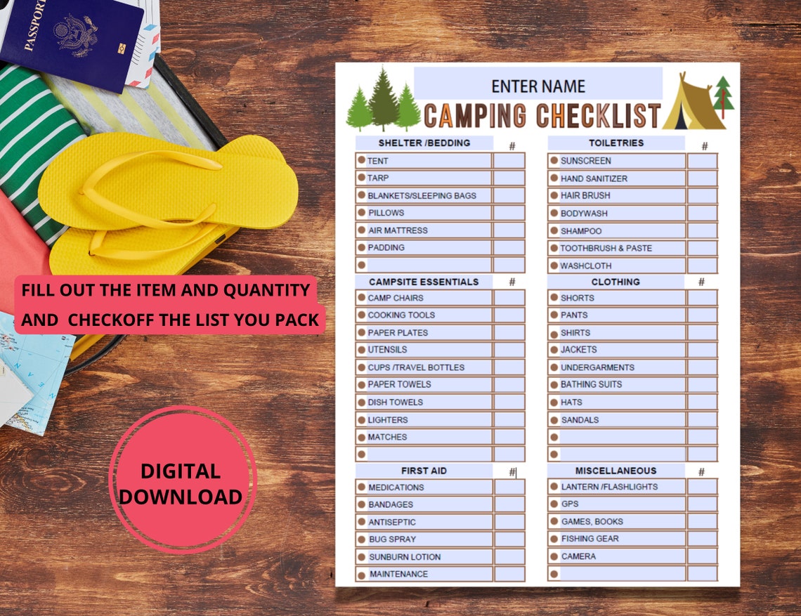 Editable Camping Packing List, Camping Trip Packing Checklist PDF ...