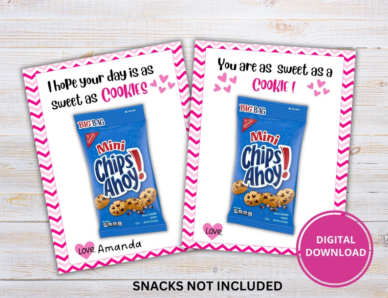 Valentine Day Cookie Snack Card Printable, Classroom Valentines Day ...