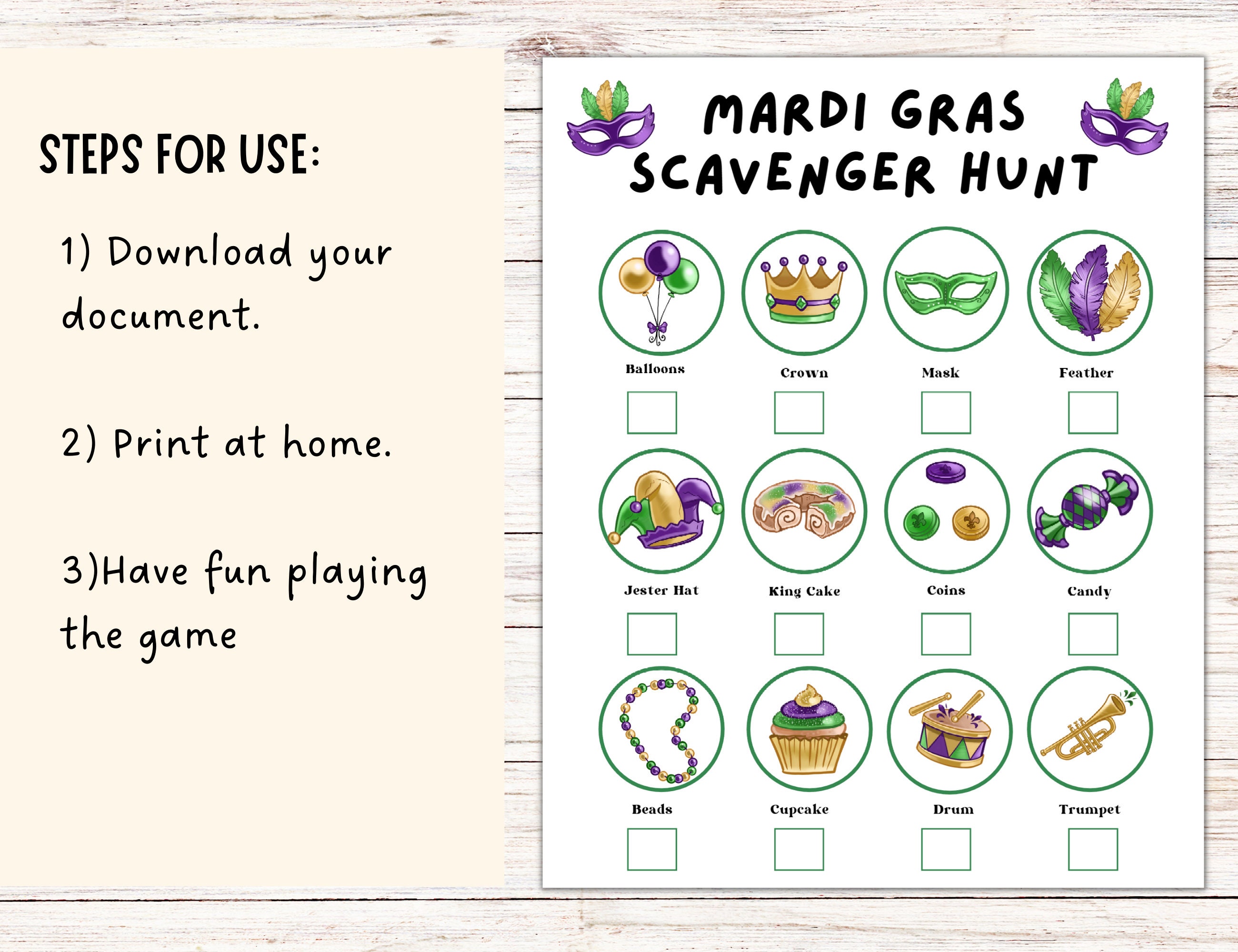 Mardi Gras Scavenger Hunt for Kids, Carnival Tuesday Treasure Hunt ...