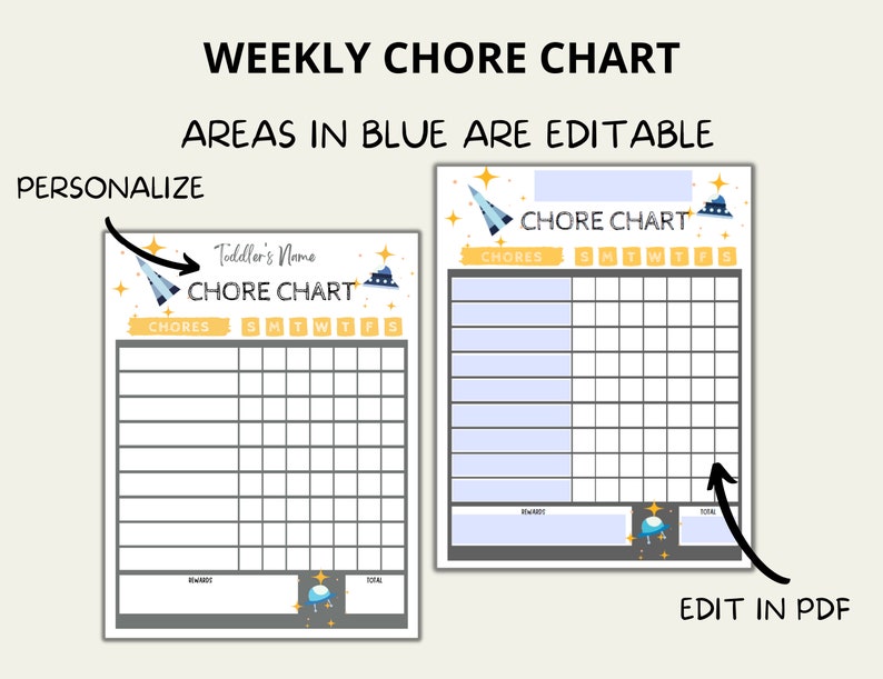 Responsibility Chore Chart for Kids, Daily Weekly Routine, Personalized ...