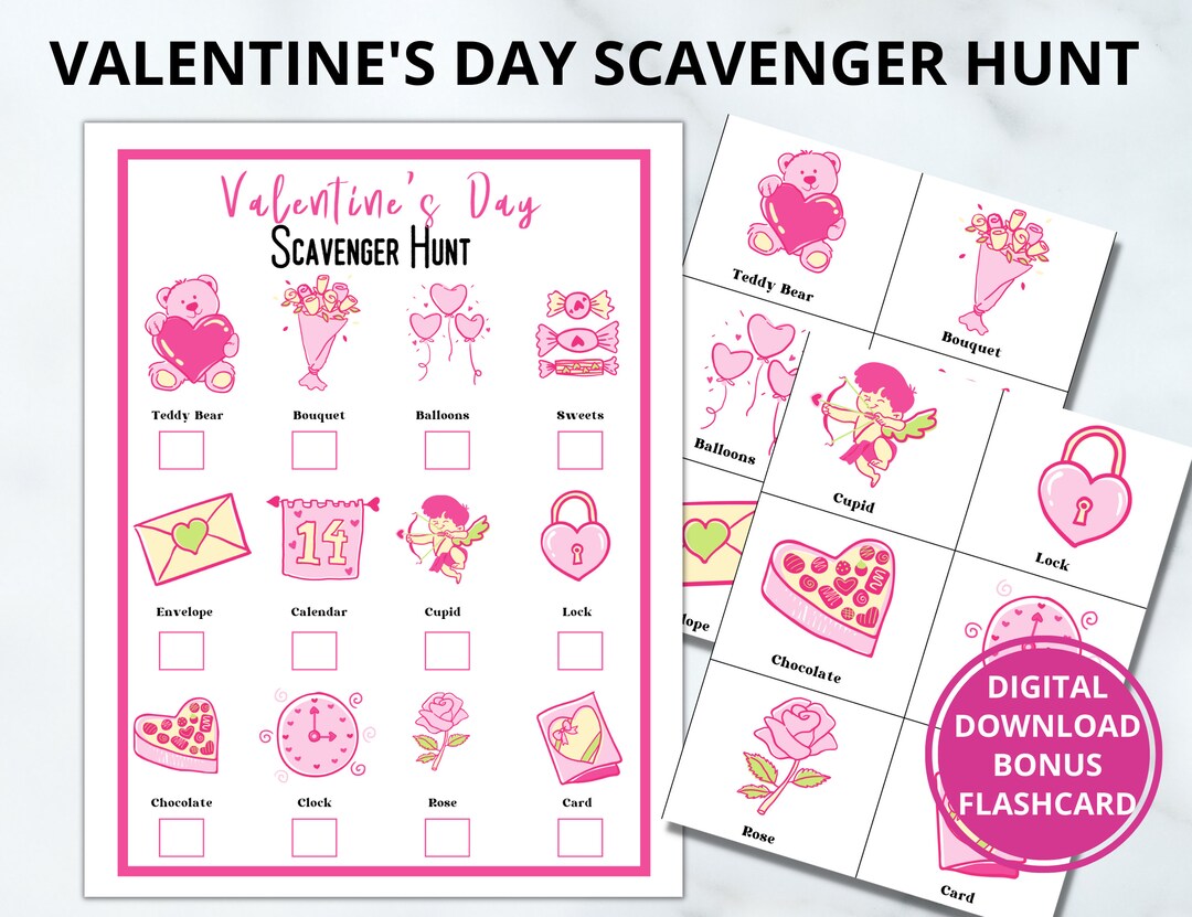Valentine's Day Scavenger Hunt for Kids, Valentine's Day Treasure Hunt ...