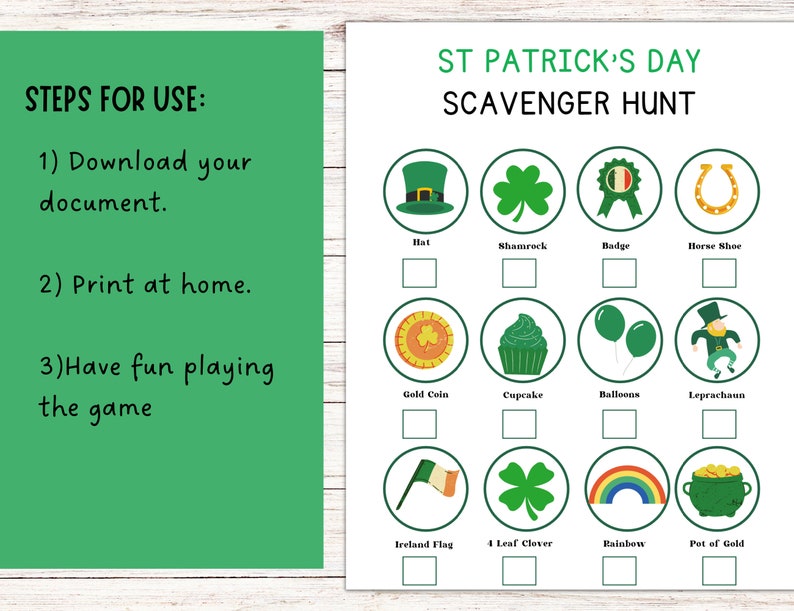 St Patrick's Day Scavenger Hunt for Kids, Printable for Kids, St ...