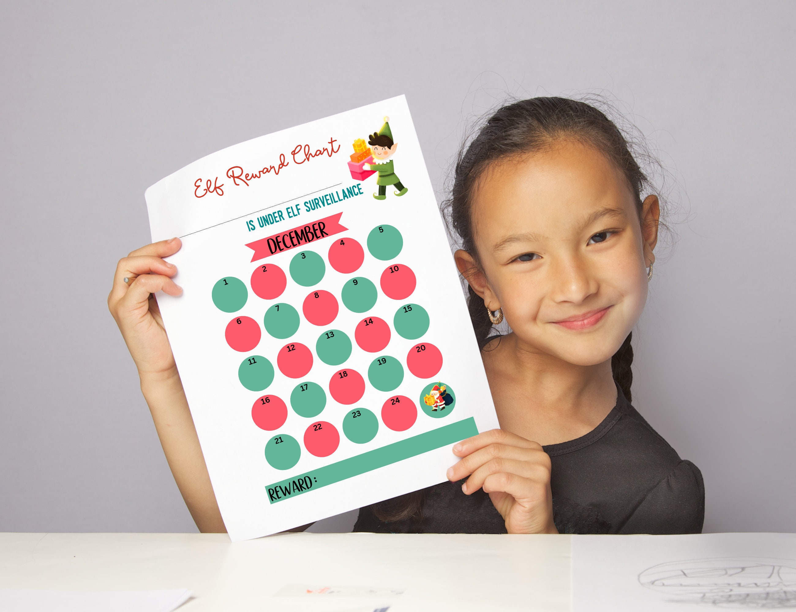 Printable Santa Elf Reward Chart, Behavior Chart for Kids ,reward ...