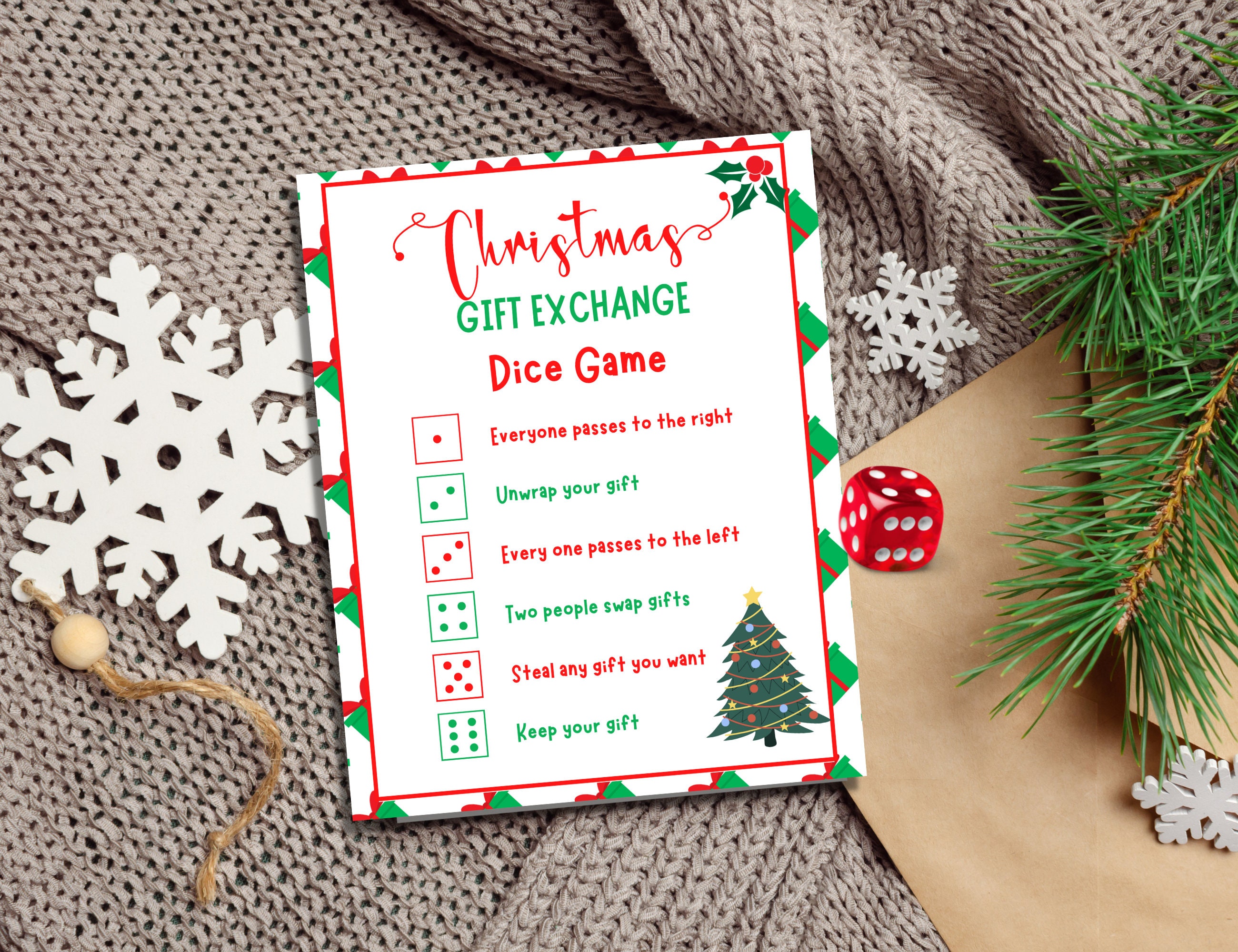 Christmas Gift Exchange Dice Game, Pass the Present Game, Pass the ...