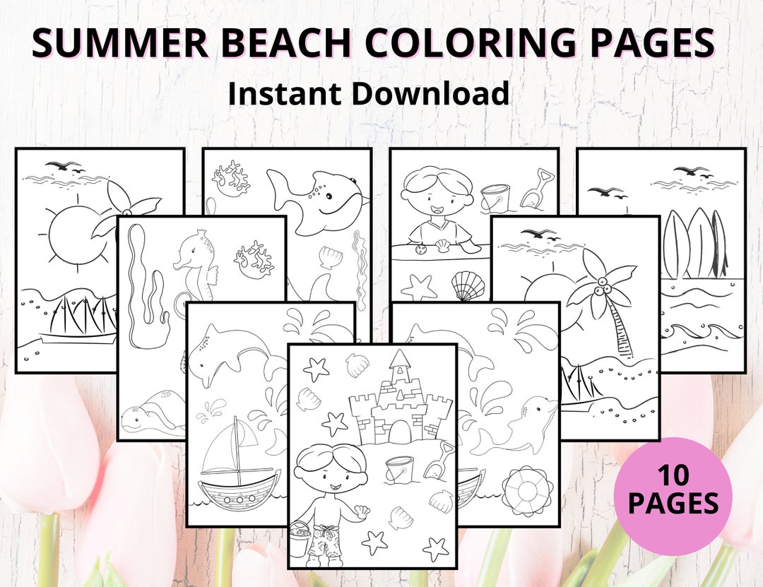 10 Summer Coloring Pages Bundle ,fun Summer Coloring Book, Kids Summer ...