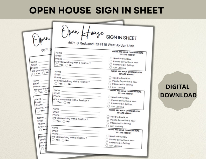 Real Estate Open House Sign in Sheet, Real Estate Printable, Realtor ...