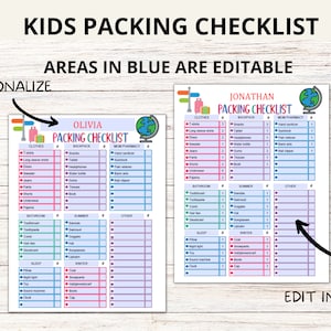 Kids Packing List, Kids Checklist , Vacation Travel Packing List ...