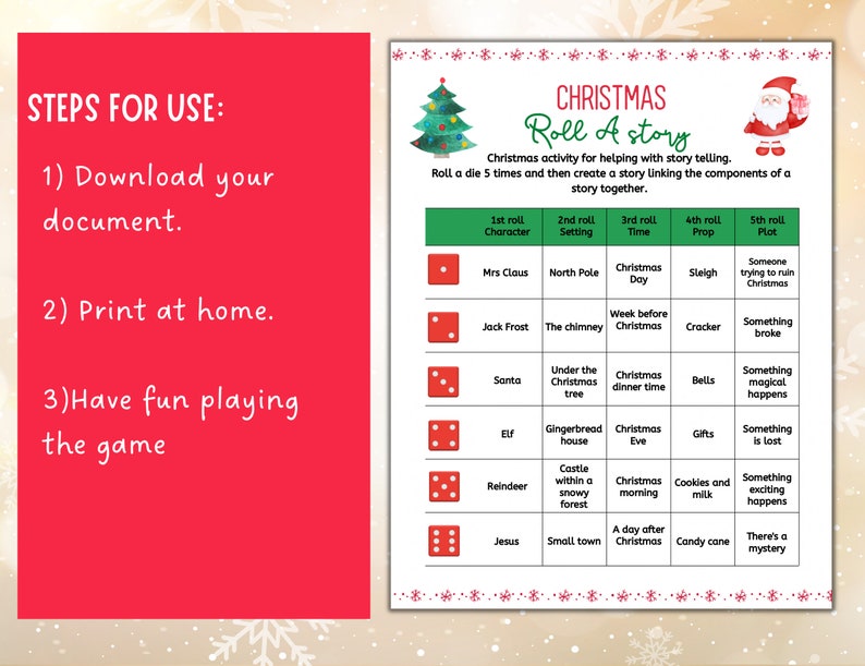 Roll A Christmas Story Game Printable, Roll A Christmas Story Dice Game ...