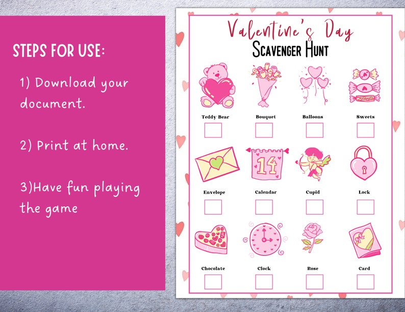 Valentine's Day Scavenger Hunt for Kids Valentine's - Etsy