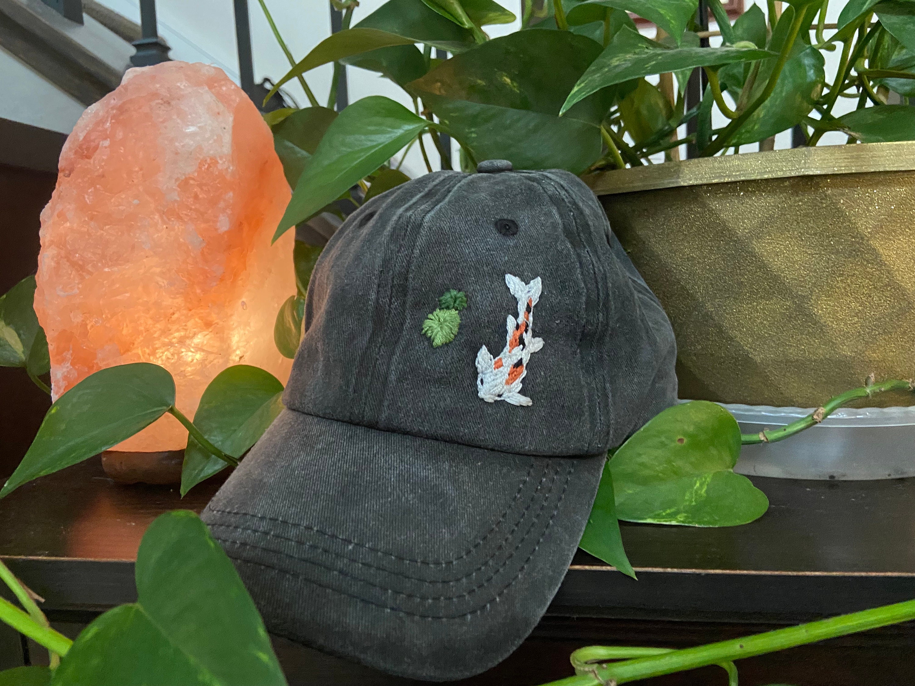 Hand-embroidered Koi Fish Hat, Distressed Hat, Men Women Embroidered ...