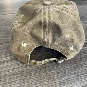 Hand-embroidered Flower Garden Hat, Distressed Flower and Bee Hat, Blue ...