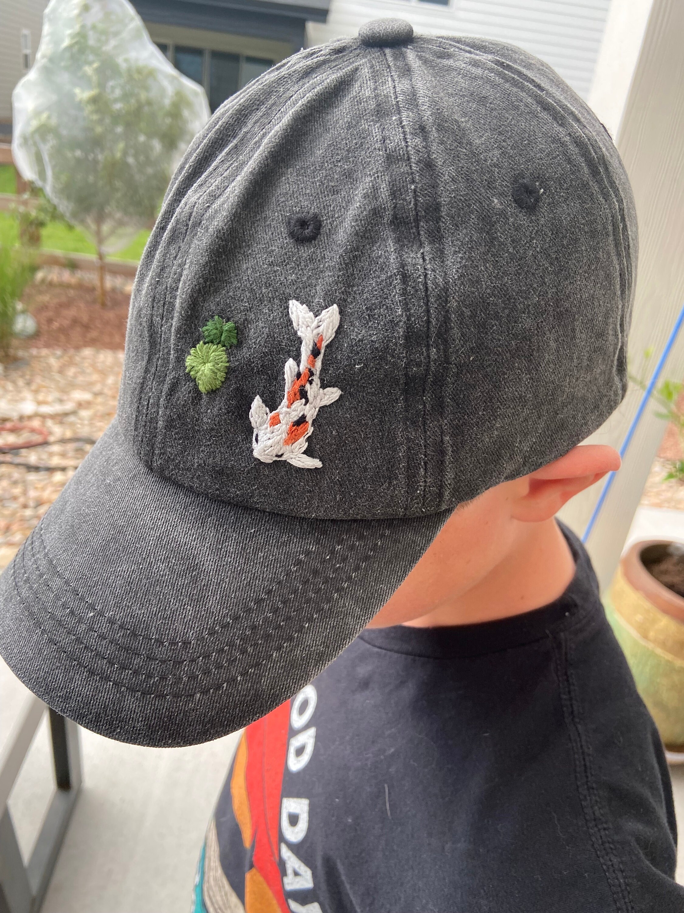 Hand-embroidered Koi Fish Hat, Distressed Hat, Men Women Embroidered ...