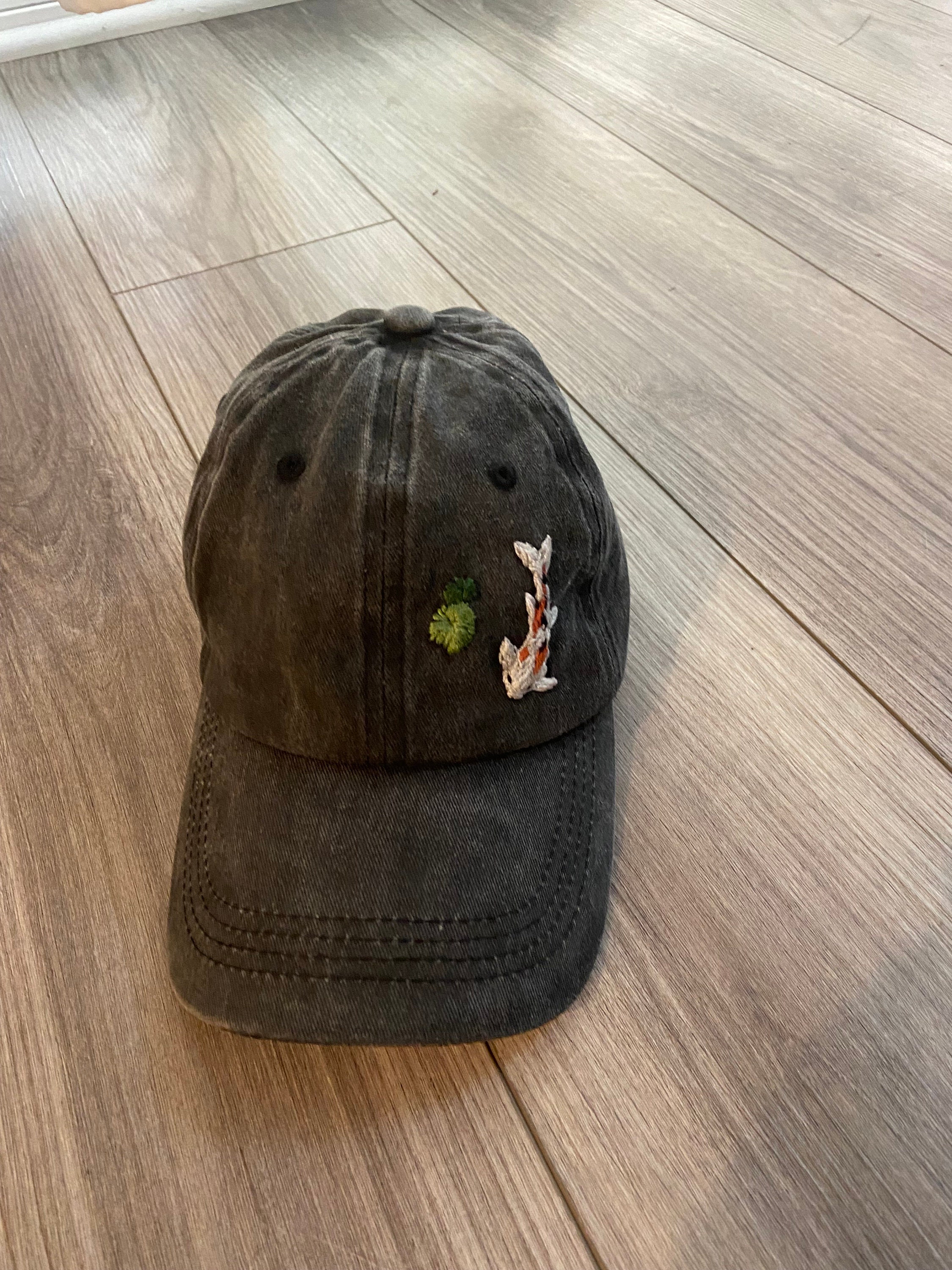 Hand-embroidered Koi Fish Hat, Distressed Hat, Men Women Embroidered ...