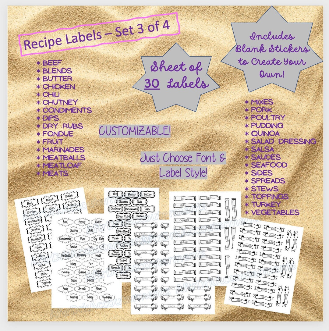 Recipe Card Labels Set 3, Waterproof Labels, Kitchen, Organization ...