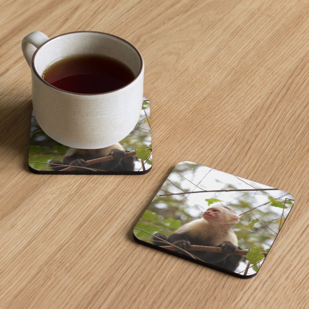 Monkey Coaster Featuring, a White Faced Capuchin, Cork Backed With ...