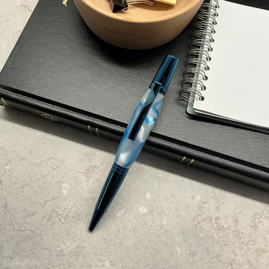 Handturned Blue and White Swirl Pen With Blue Titanium Trim – One-of-a ...