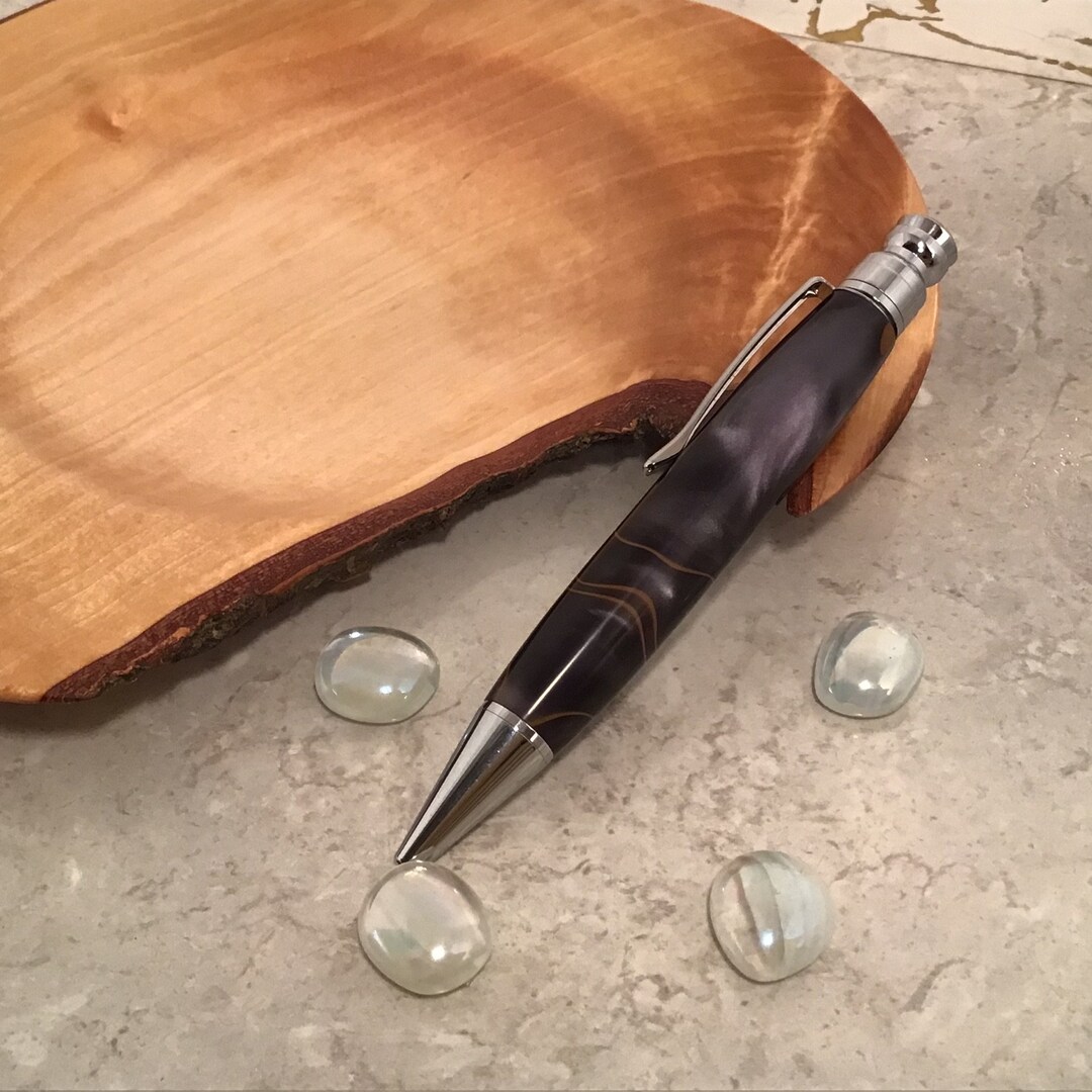 Timeless Elegance Smoke Black Resin Pen With Orange Swirls - Etsy