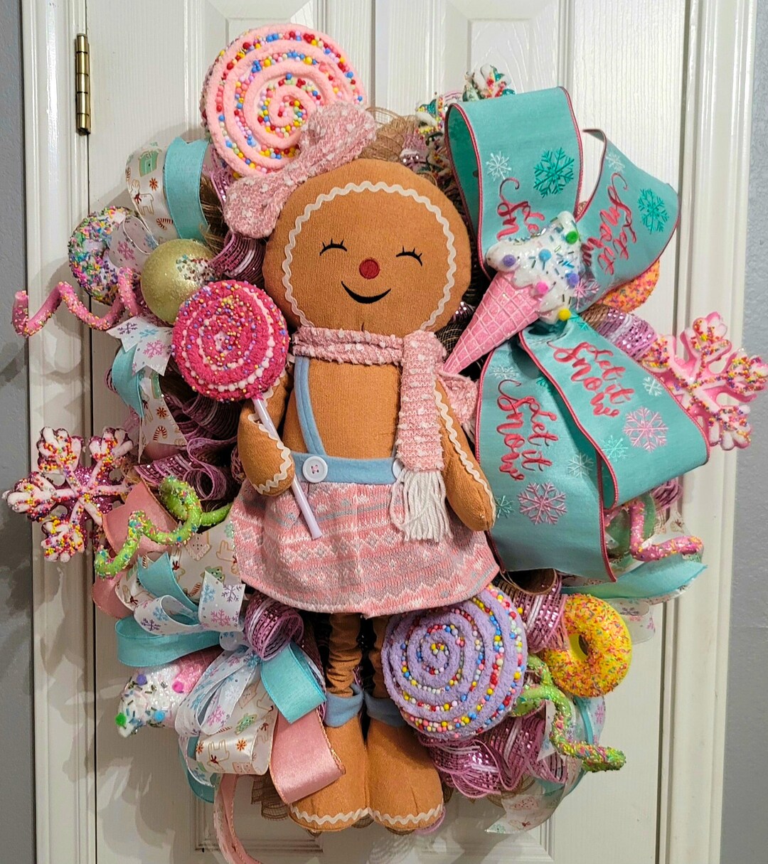 Handcrafted Winter Gingerbread Wreath With Sugary Accents - Etsy