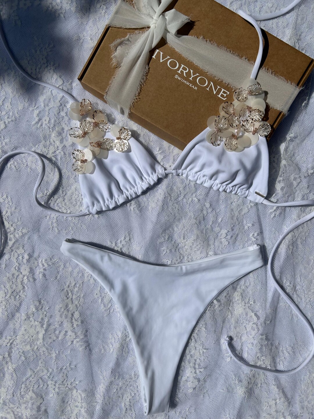 White Shell Sequin Triangle Bikini Set/ Brazilian Bottoms/ Seamless/ Ibiza, Marbella, Dubai - Etsy