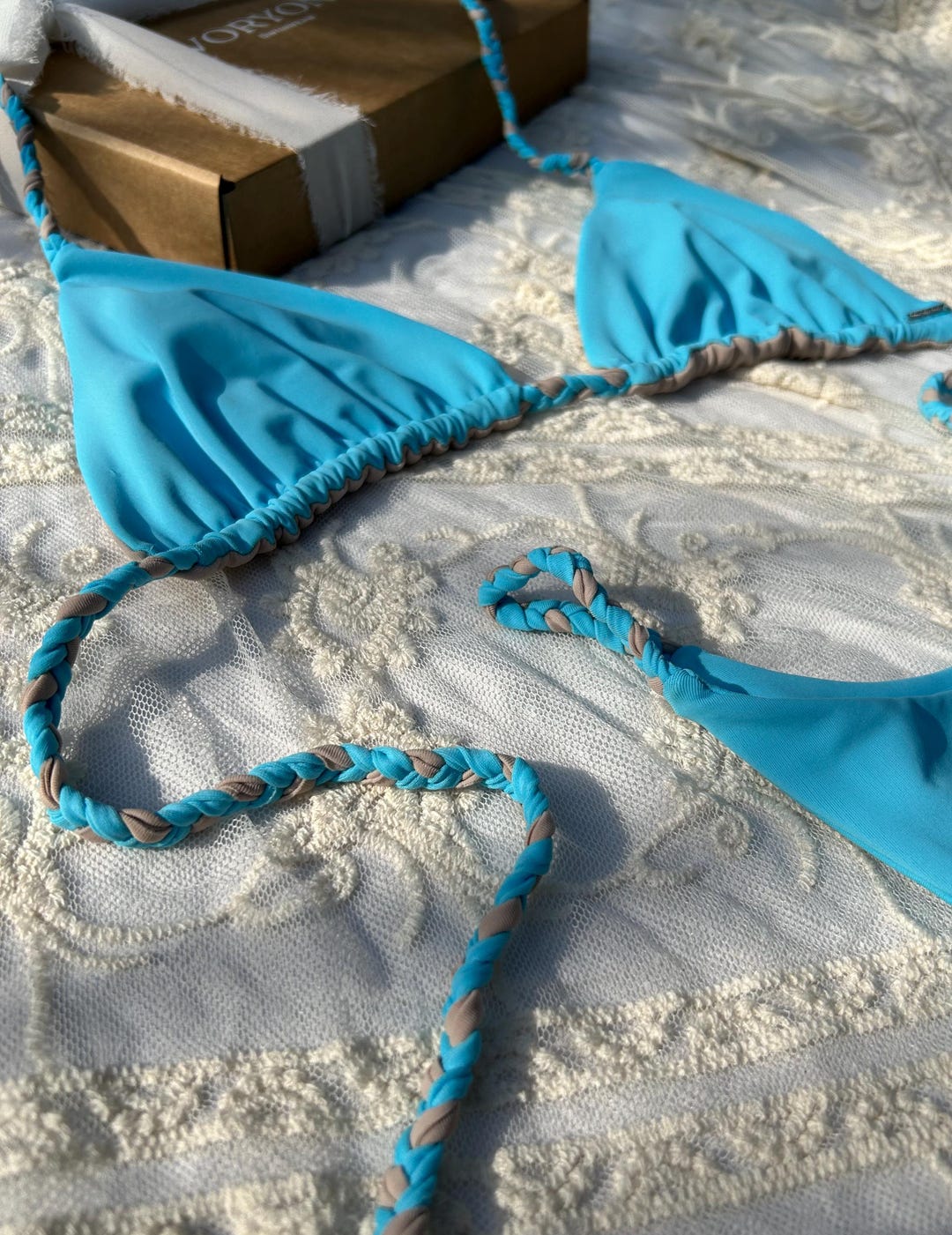 Blue Plaited String Bikini Set / Seamless/ Brazilian Thong Bottoms - Etsy