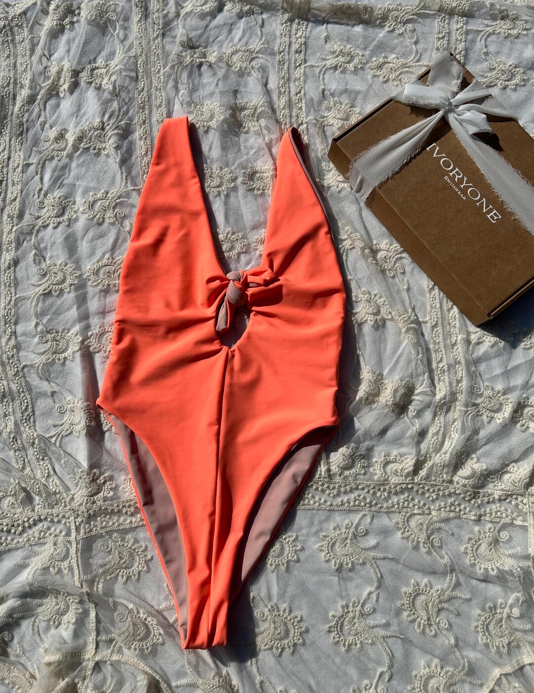 Plunging Neck, High Leg & Low Back One-piece Swimsuit, Brazilian ...