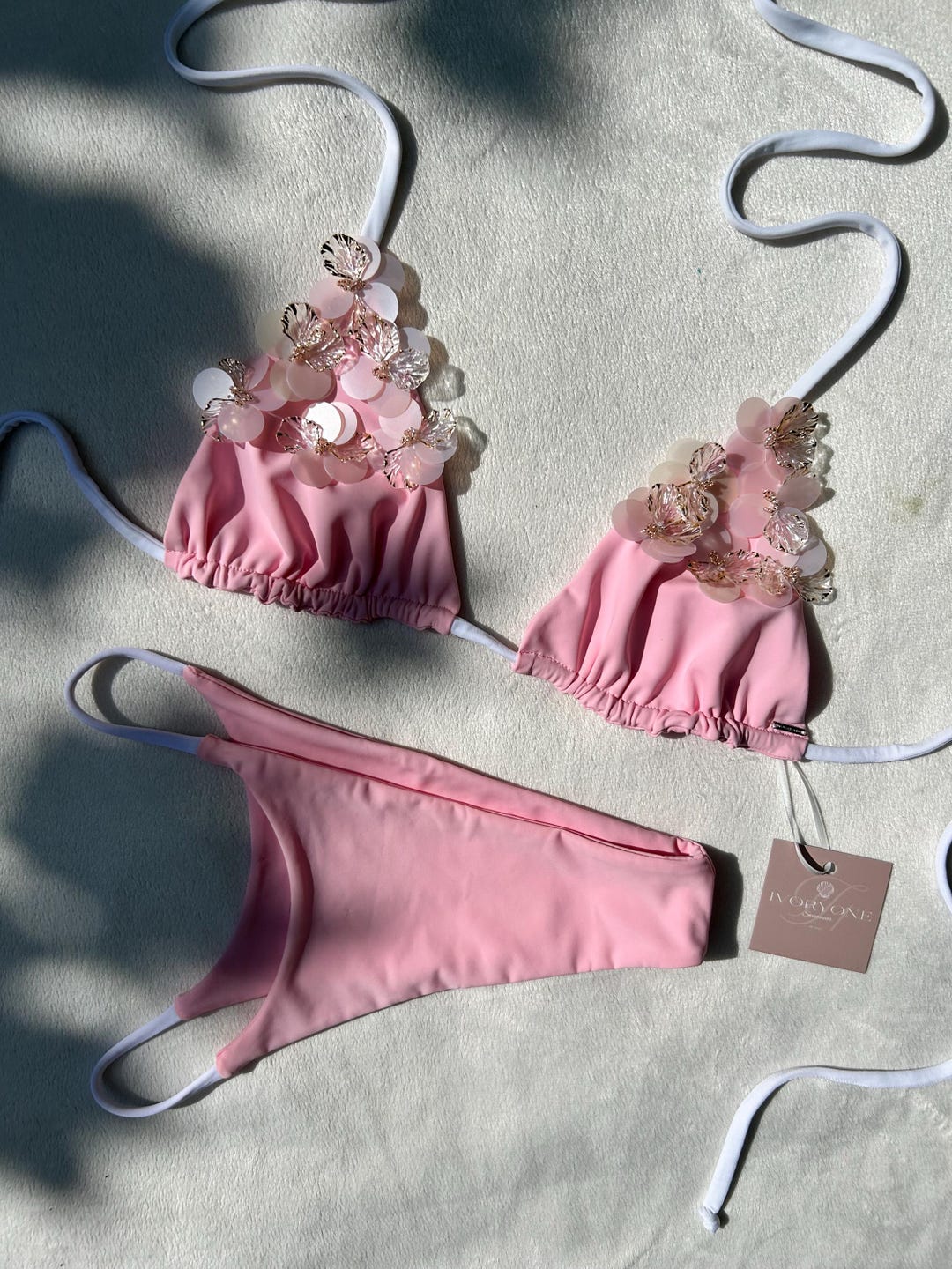 Pink Shell Sequin Triangle Bikini Set/ Brazilian Bottoms/ Seamless/ Ibiza, Marbella, Dubai - Etsy