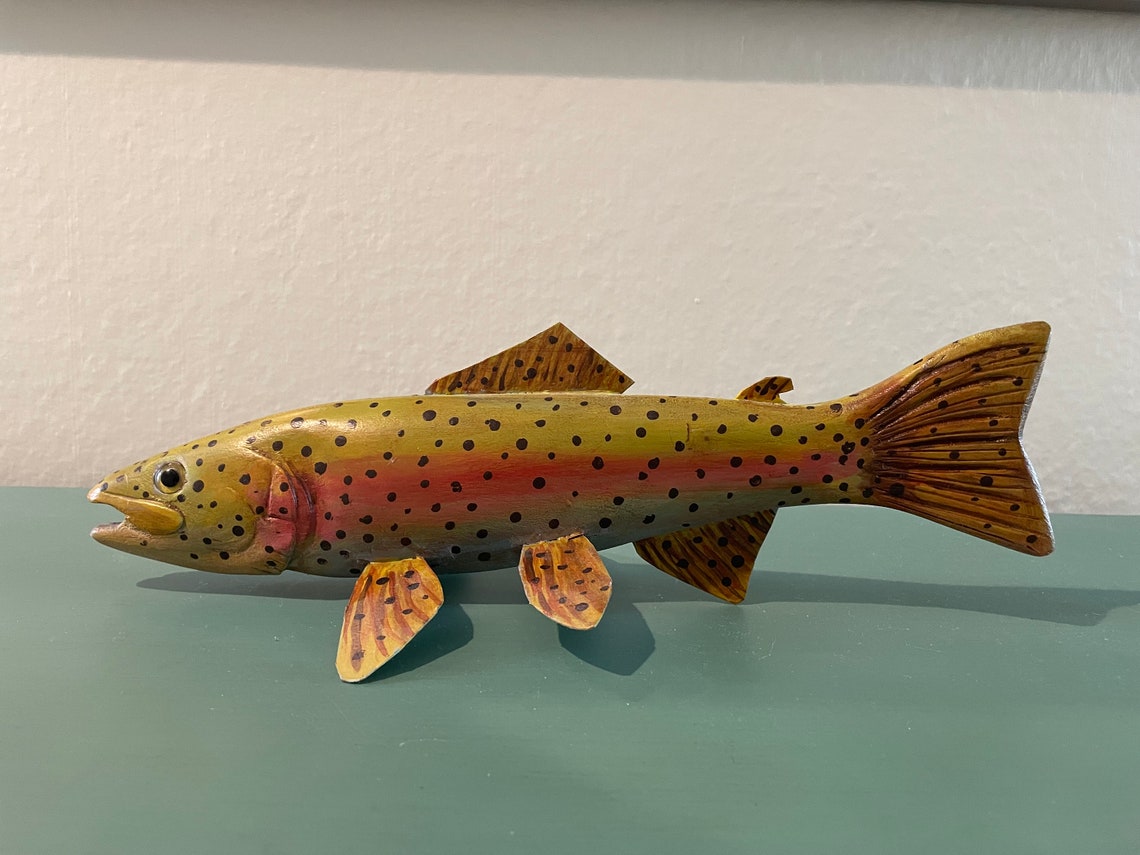 Hand Carved Wooden Fish Decoy Rainbow Trout - Etsy