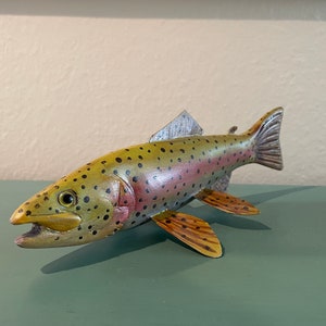 Hand Carved Wooden Fish Decoy Rainbow Trout - Etsy