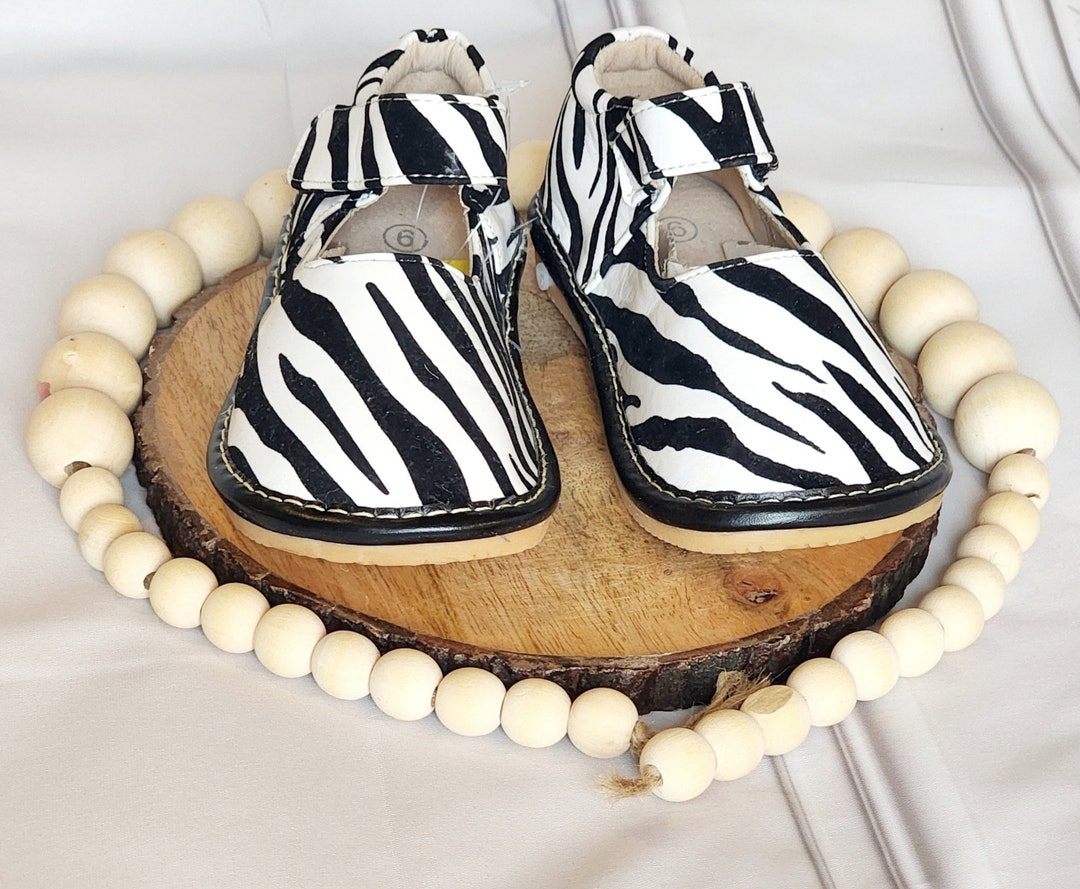 Toddler Girl Zebra Print Shoes With Gold Flower or Plaint - Etsy