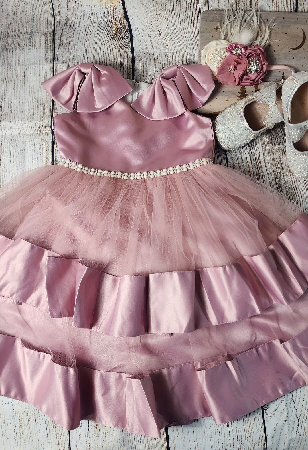 Toddler Girl Rusty Pink Party Dress, Christmas Party Girl Dress, Formal ...