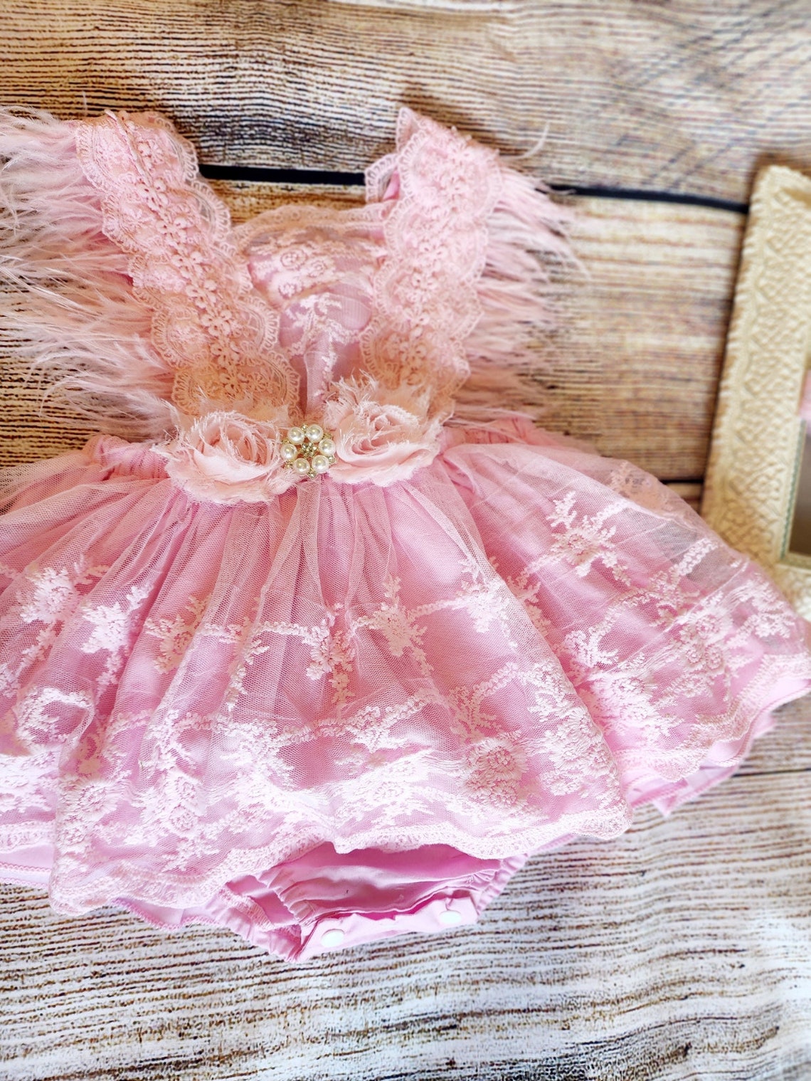 Feather Lace Baby Girl Romper With Headband - Etsy